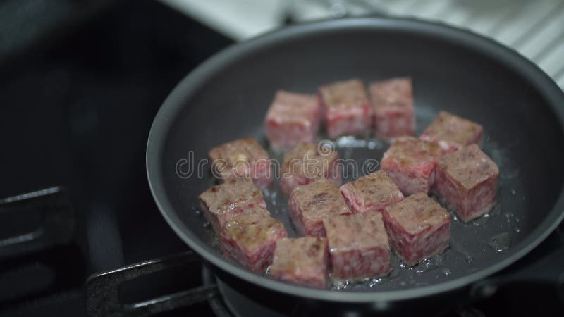 How to grill diced steak stock footage. Video of frying - 327638514