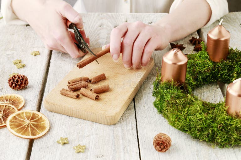 How To Make Advent Table Wreath, Step by Step Stock Image - Image of ...