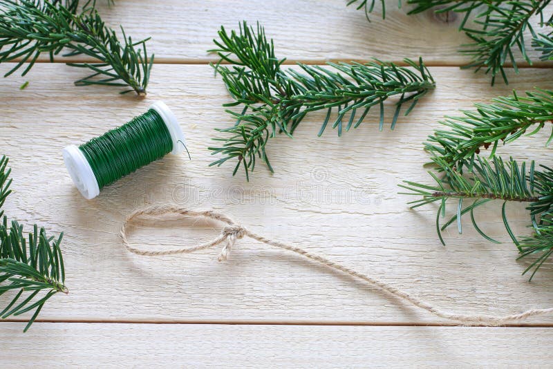 How To Make Fir Garland Using Jute String and Wire, Tutorial Stock ...