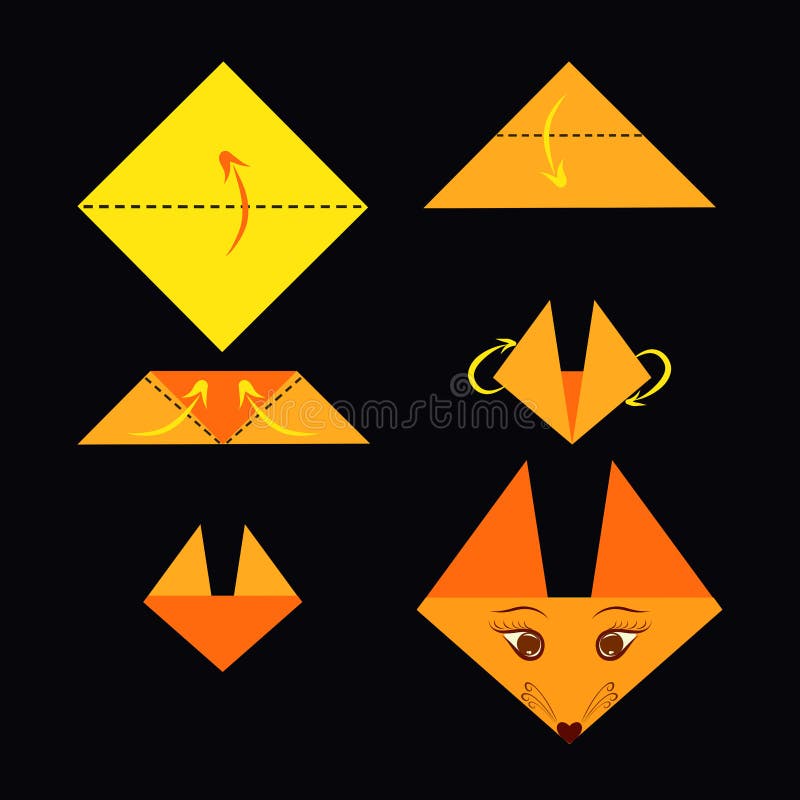 How To Make a Fox, Origami for Children Stock Illustration ...