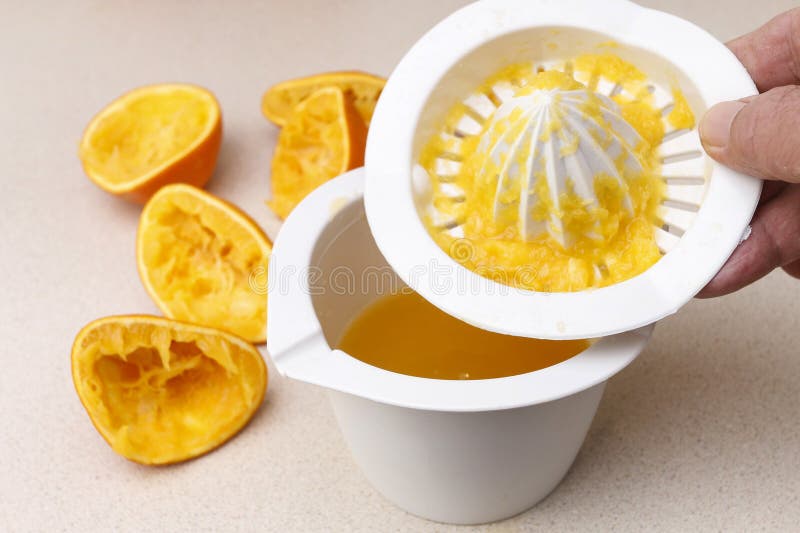 How To Make a Fresh Orange Juice. Step by Step, Tutorial Stock Photo ...