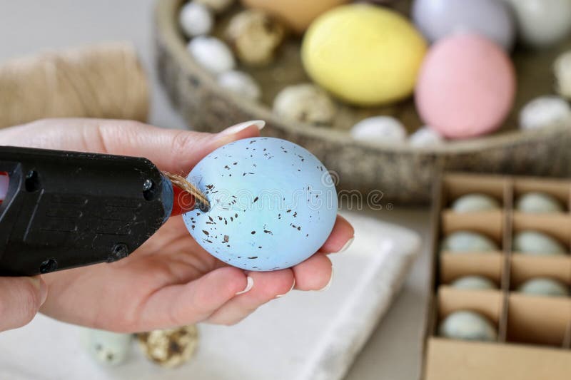 How To Make Hanging Easter Eggs. Step by Step, Tutorial Stock Photo ...