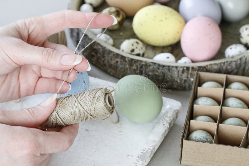 How To Make Hanging Easter Eggs. Step by Step, Tutorial Stock Image ... How To Make Hanging Easter Eggs. Step by Step, Tutorial Stock Image ...