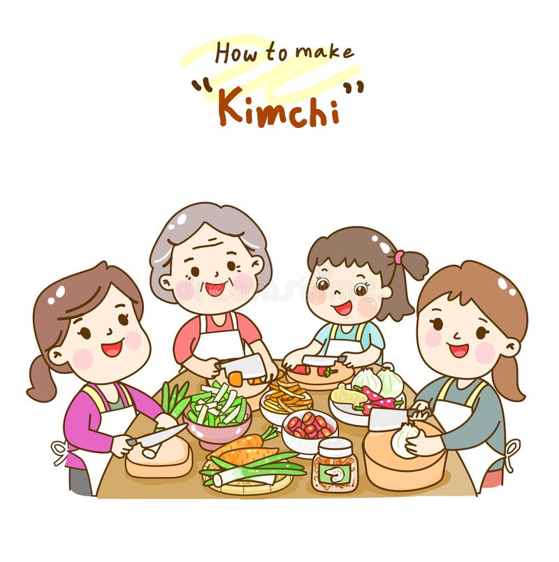 Cartoon Family Make Kimchi Vector. Stock Illustration - Illustration of ...