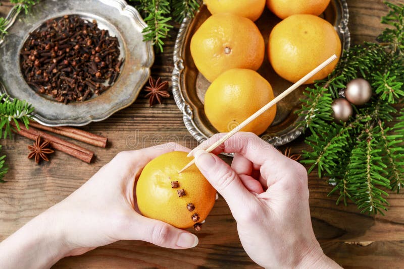 How To Make Orange Pomander Ball - Step by Step Stock Photo - Image of ...