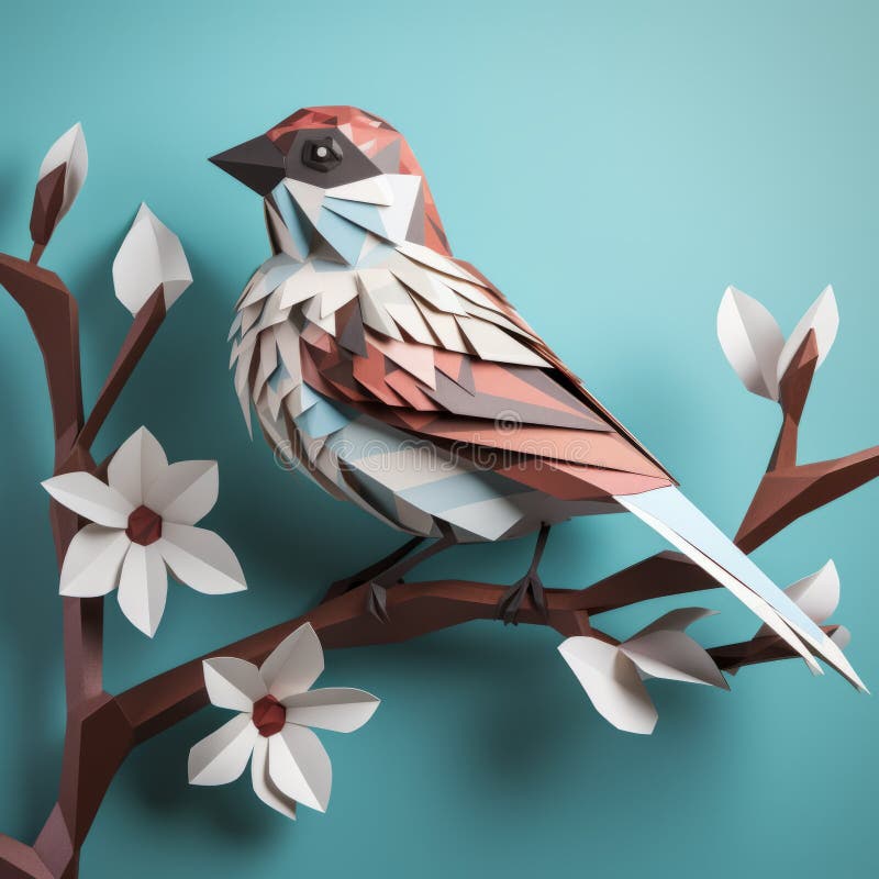 How To Make a Polygon Sparrow Paper Craft Perched on a Tree Branch ...