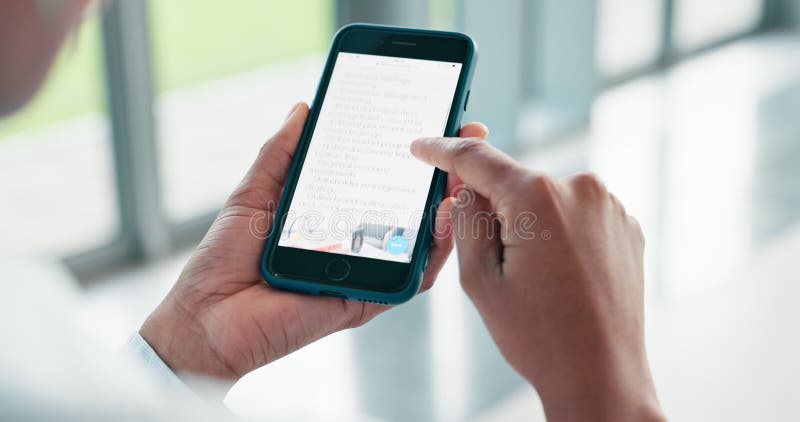 How To, Phone and Hands at Home with Research and Scroll for ...