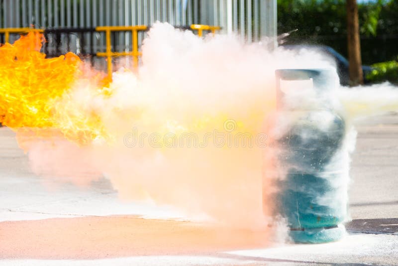 How To Use a Fire Extinguisher with Gas Container. Stock Photo - Image ...