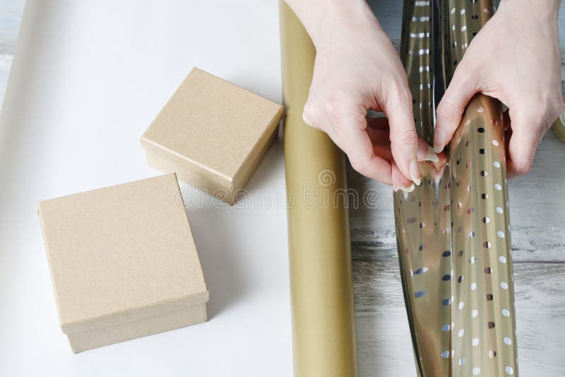 How To Wrap and Decorate Christmas Gift Tutorial Stock Image - Image of ...