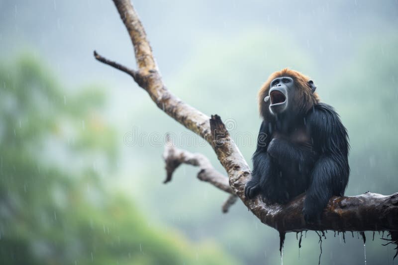 Howler Monkey Calling during a Misty Morning Stock Image - Image of ...