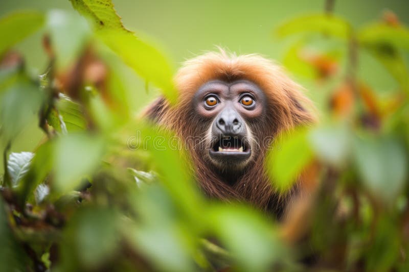 Howler Monkey with Mouth Wide Open in Foliage Stock Photo - Image of ...