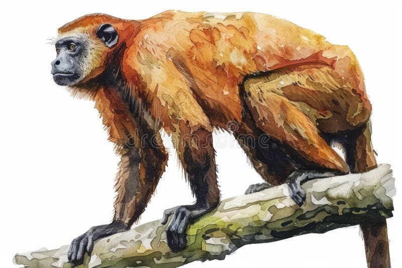 Howler Monkey, Pastel-colored, in Hand-drawn Style, Watercolor ...