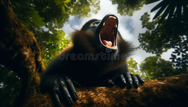 Howler Monkey Vocalizing in the Canopy Stock Illustration ...
