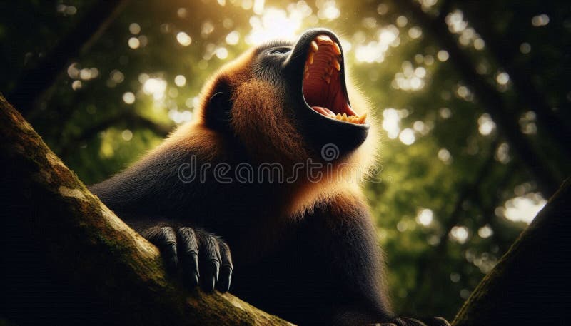 Howler Monkey Vocalizing in the Canopy Stock Illustration ...