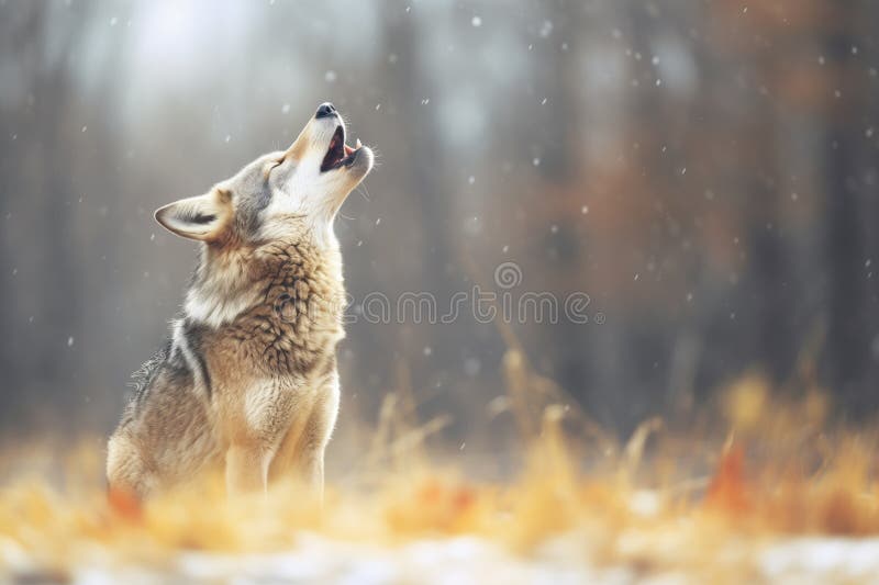 Howling Grey Wolf with Breath Visible in Cold Air Stock Photo - Image ...
