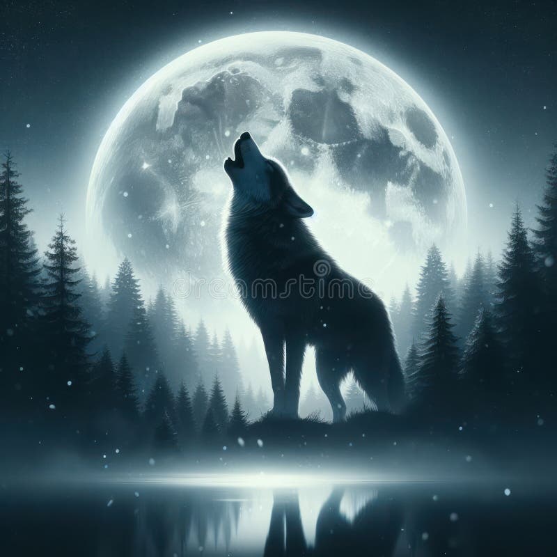 Howling Wolf Against the Background of a Large Full Moon. Stock ...
