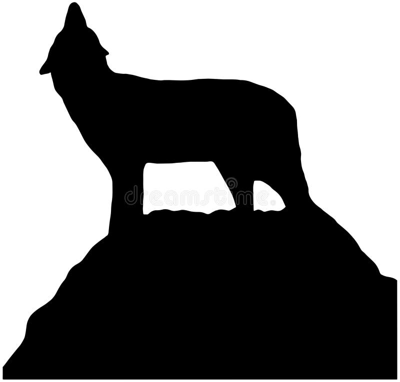 Silhouette of a Wolf Standing on a Cliff Howling Stock Vector ...
