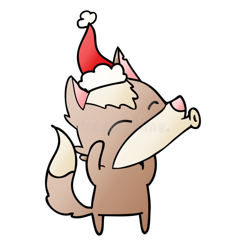Howling Wolf Hand Drawn Gradient Cartoon of a Wearing Santa Hat Stock ...