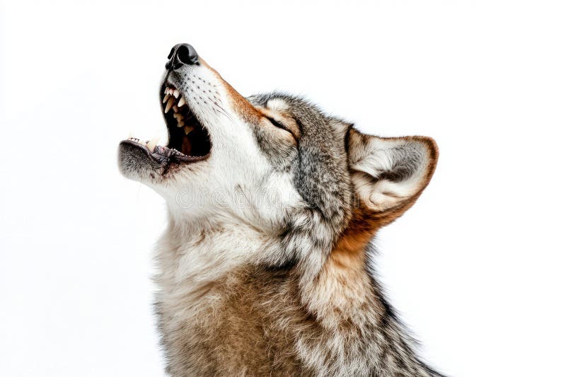 Howling Wolf Isolated on White Background Stock Image - Image of teeth ...