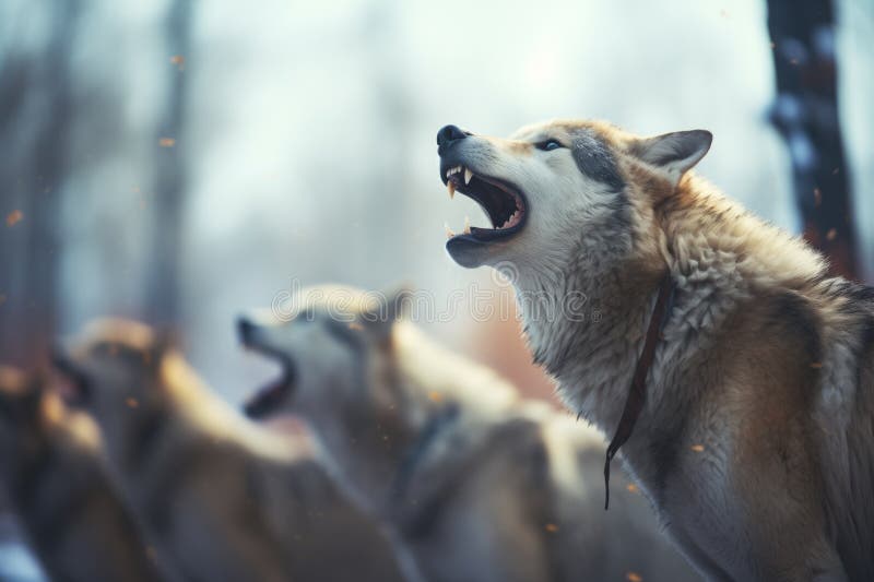 Howling Wolf Pack with Dominant Male in Focus Stock Photo - Image of forest, wildlife: 301274060