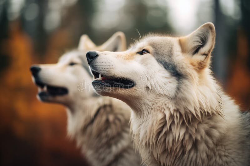 Howling Wolf Pair, Focused on Ones Eyes Stock Image - Image of wildlife ...