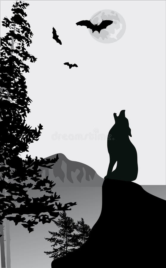 Howling Wolf on Rock Illustration Stock Vector - Illustration of ...