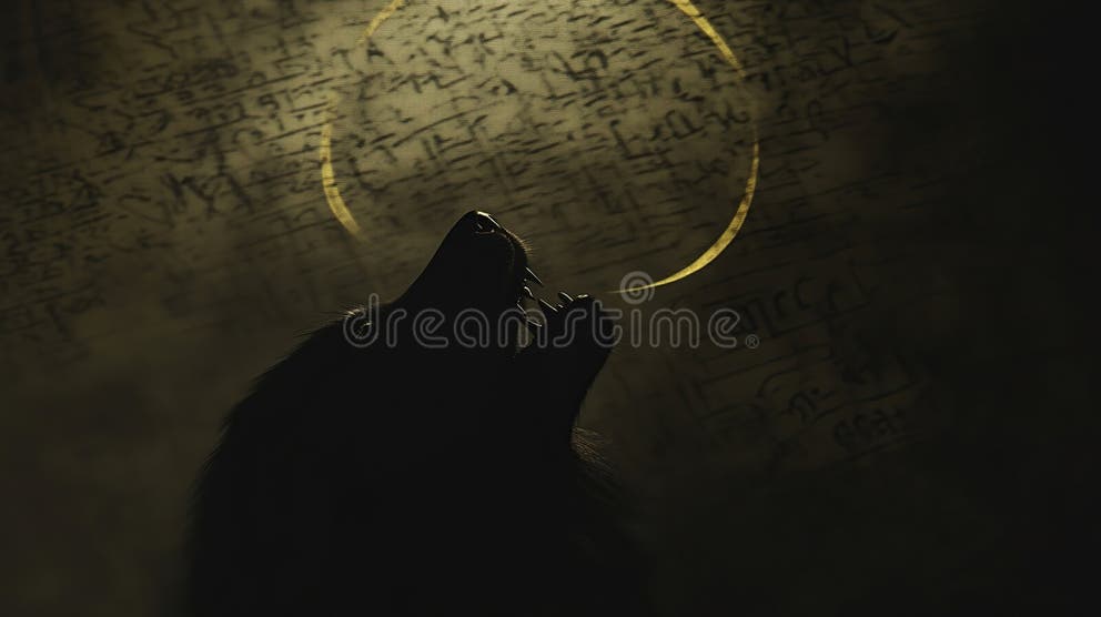 Howling Wolf Silhouette Against Ancient Script Backdrop Stock Photo ...
