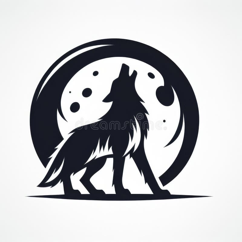 Howling Wolf Silhouette Against a Black Moon Stock Illustration ...