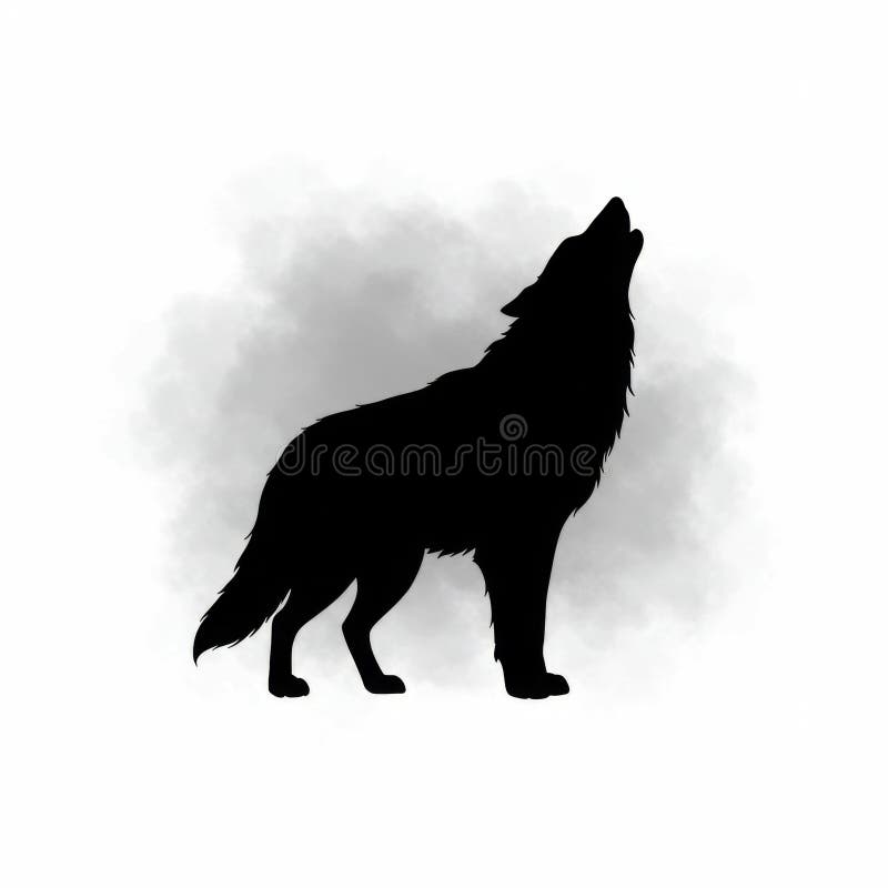 Howling Wolf Silhouette Against a Smoky Grey Background Stock ...