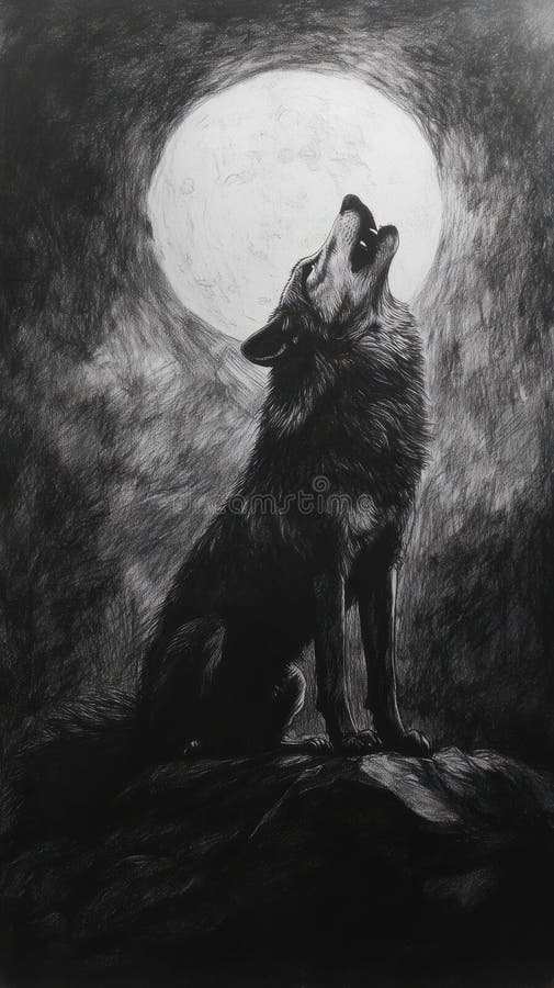 Howling Wolf Silhouette Under a Full Moon Stock Illustration ...