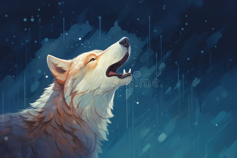 Howling Wolf with Snow-dusted Muzzle, Clear Night Stock Image - Image ...