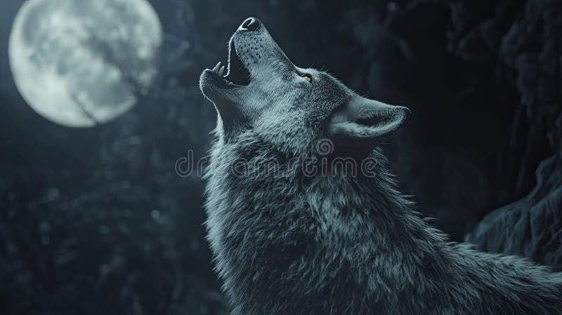Howling Wolf Under a Full Moon in a Dark Forest Stock Illustration ...