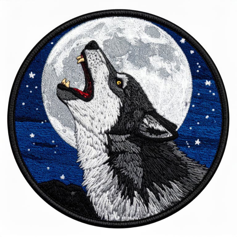 Howling Wolf Under Full Moon Night Sky Patch Stock Illustration - Illustration of patch, graphic ...
