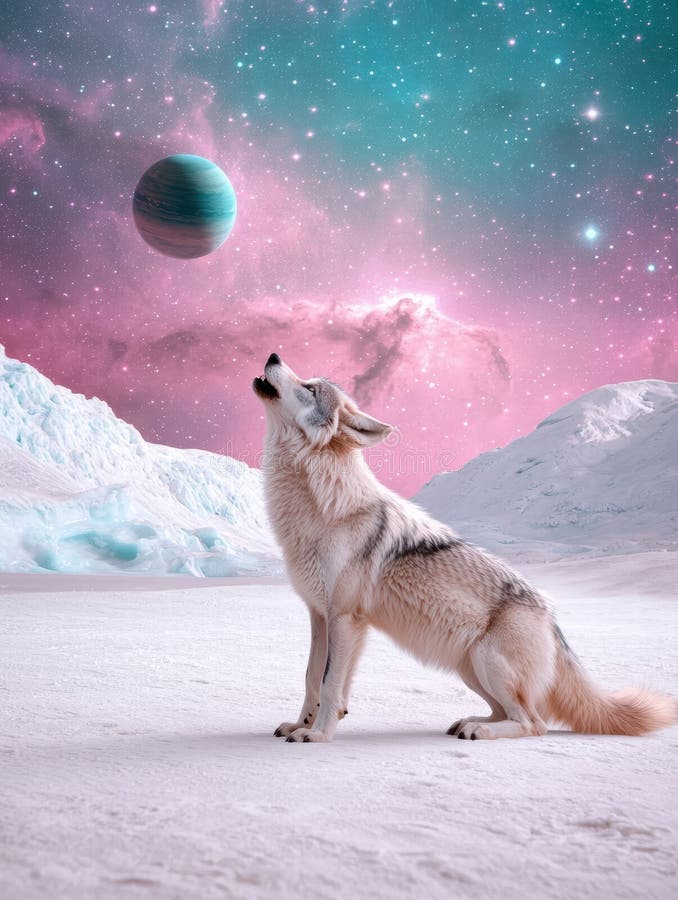 Howling Wolf Under Starry Night Sky Stock Illustration - Illustration ...
