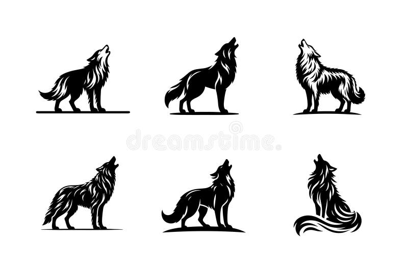 Howling Wolf Vector Silhouette Bundle Set Stock Vector - Illustration of wildlife, small: 349037040