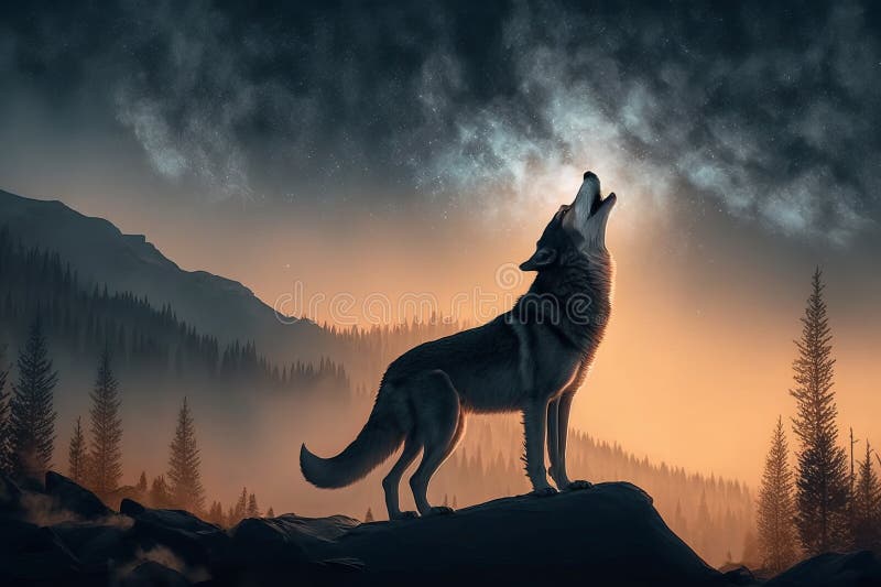 Howling Wolf in Wilderness, Generative AI Stock Illustration ...