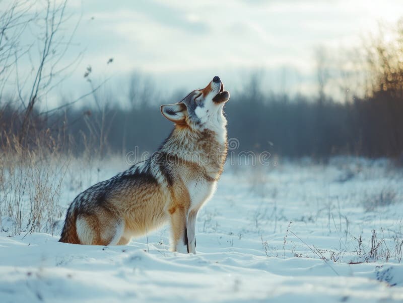 Howling Wolf in Winter Forest Stock Photo - Image of serene, wildlife ...
