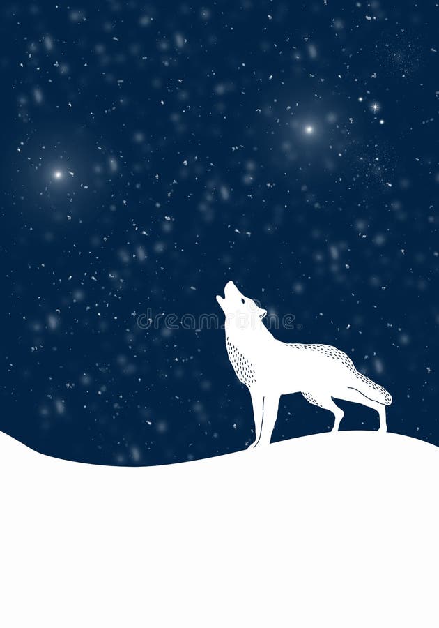Howling Wolf in a Winter Landscape with Snowfall. Winter Illustration ...