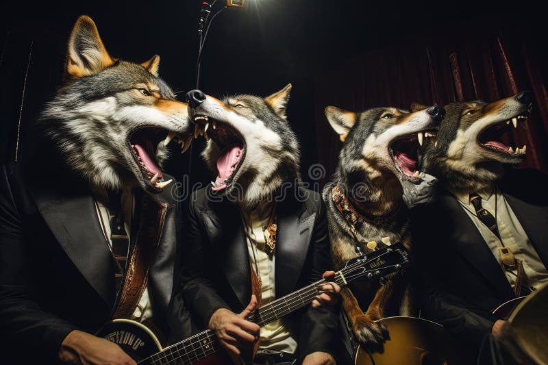 Howling Wolves Rock Band Illustration Generative Ai Stock Illustration ...