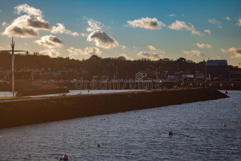 Howth marina harbour wall stock image. Image of boat - 264641195