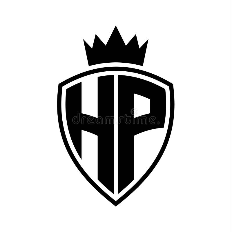 HP Letter Monogram Shield and Crown Outline Shape with Black and White ...