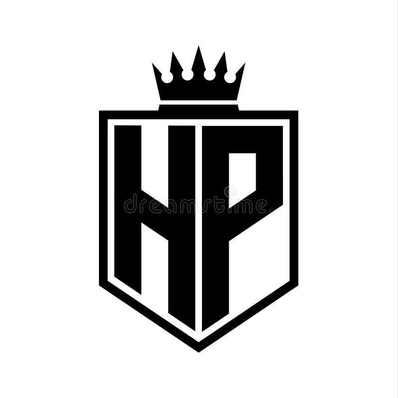 HP Logo Monogram Bold Shield Geometric Shape with Crown Outline Black ...