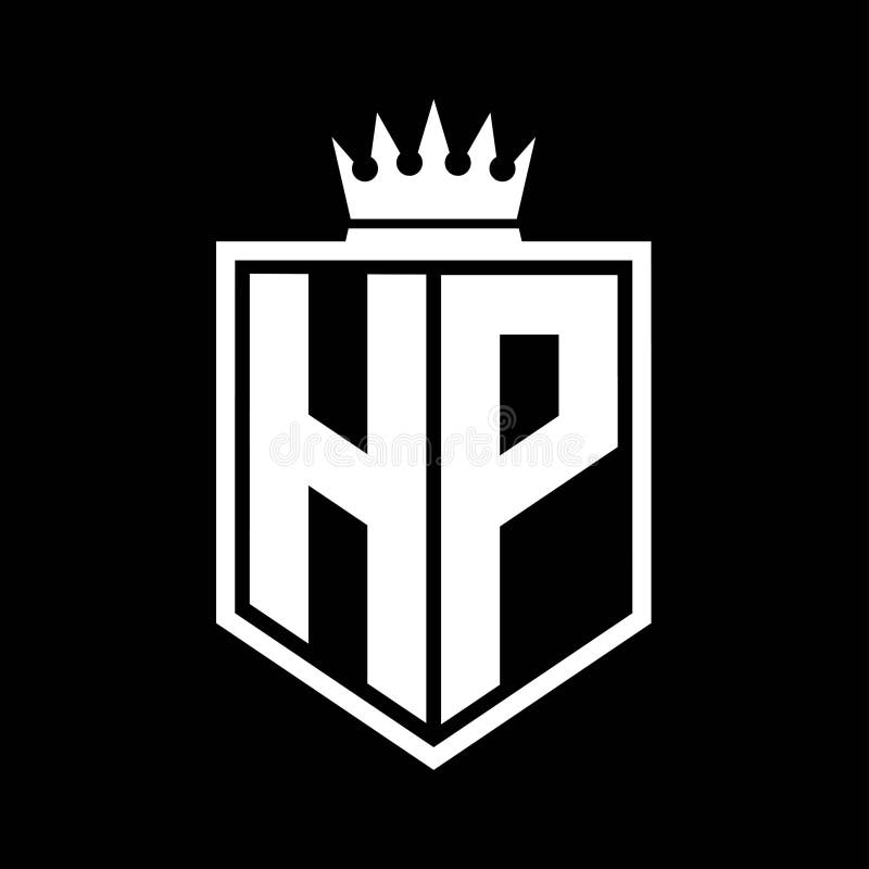 HP Logo Monogram Bold Shield Geometric Shape with Crown Outline Black ...