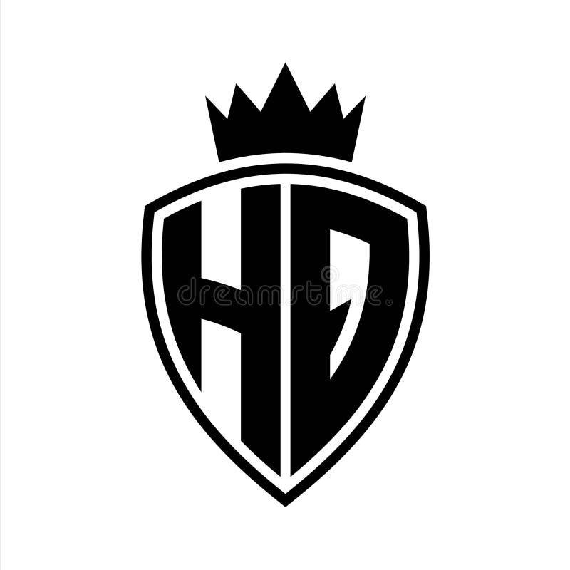 HQ Letter Monogram Shield and Crown Outline Shape with Black and White ...