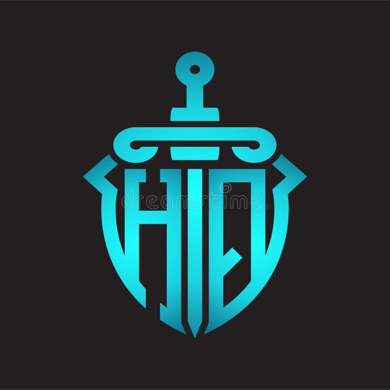HQ Logo Monogram with Sword and Shield Combination Isolated Blue Colors ...