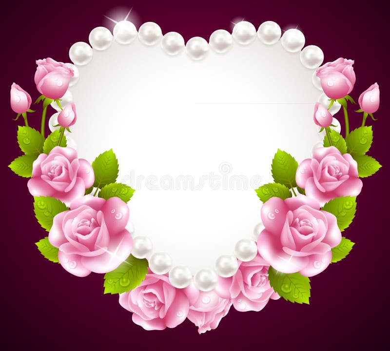 Hqert Pink Rose and Pearls Frame Stock Illustration - Illustration of ...