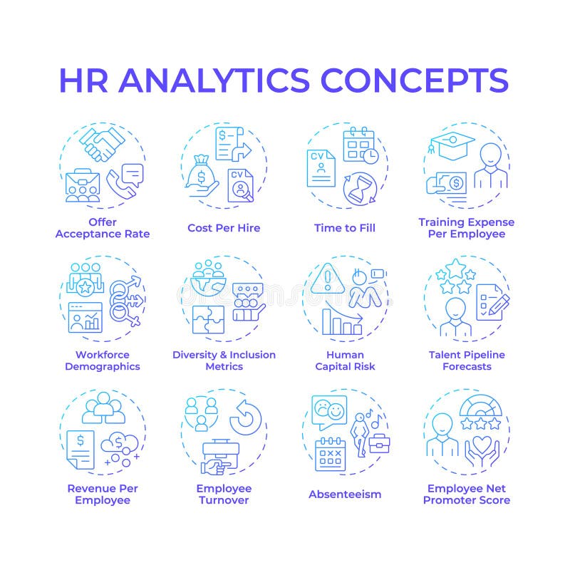 HR Analytics Blue Gradient Concept Icons Stock Illustration ...