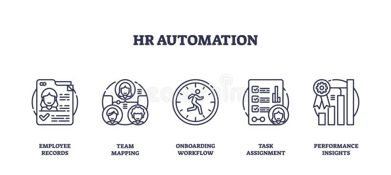 HR Automation is Shown with Outline Icons for Employee Records ...