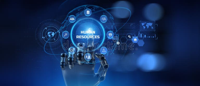 HR Human Resources Management Illustrated with a Robot Hand Pressing a ...