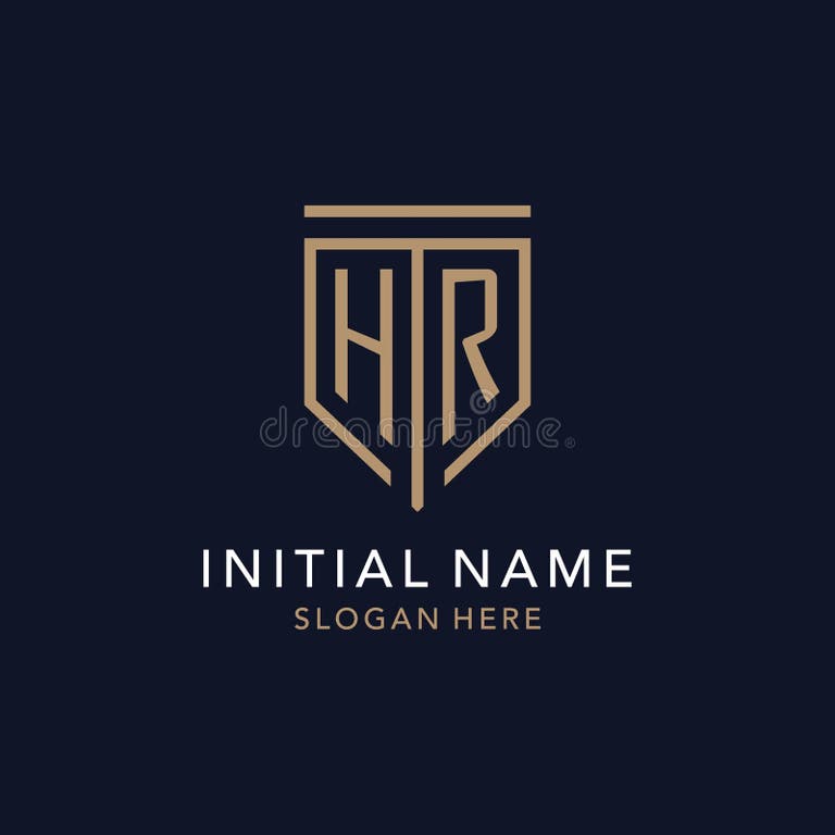 HR Initial Logo Monogram with Simple Luxury Shield Icon Design Stock ...